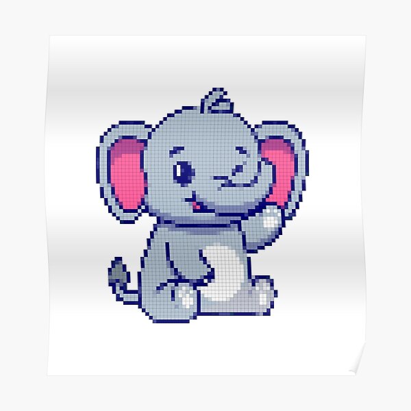 "Cool Baby Elephant Waving and Winking Pixel Art" Poster for Sale by ...