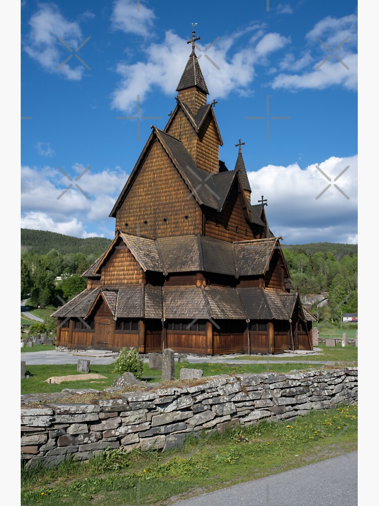 "Medieval graveyard and Heddal wooden stave church. Heddal Stavkirke ...