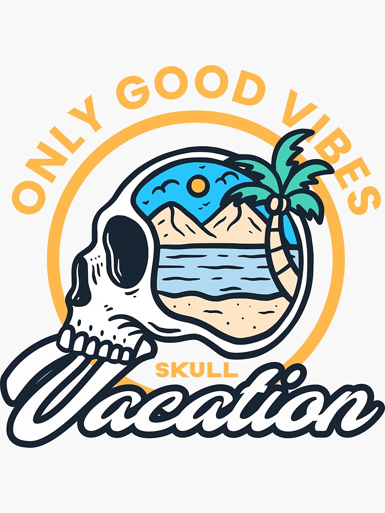 "Skull Beach Brain Illustration" Sticker for Sale by rukurustudio ...