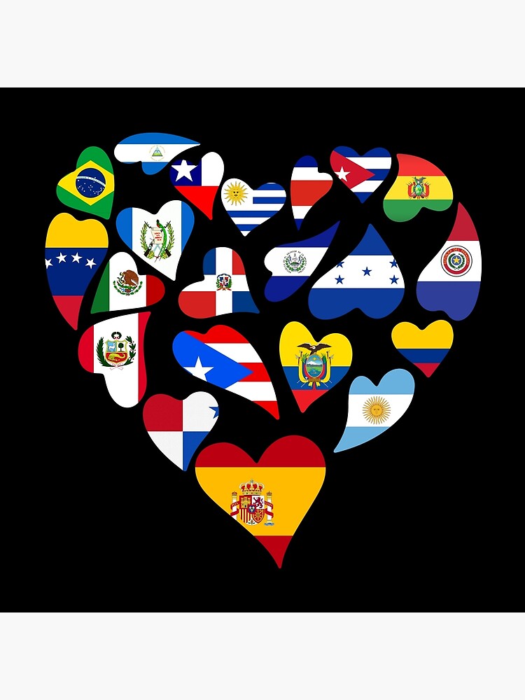 "Hispanic Heritage Month Latino All Countries Heart Flags" Art Board ...