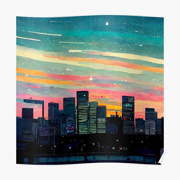 "Colourful Sky Night City" Poster for Sale by Cosnation | Redbubble