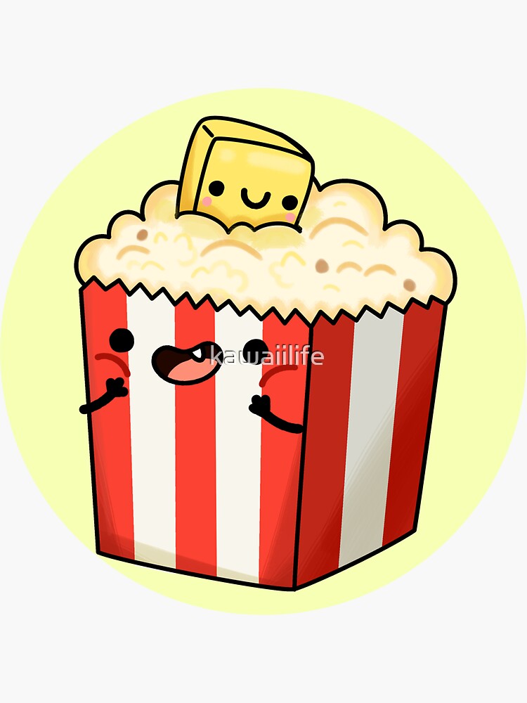 "Cute Kawaii Buttered Popcorn" Sticker for Sale by kawaiilife | Redbubble