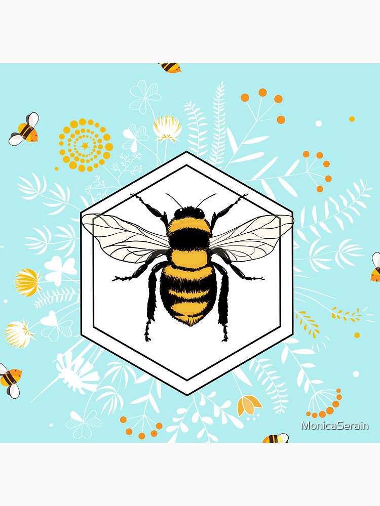 "Hexagon Frame with Bees and Flowers " Sticker for Sale by MonicaSerain ...