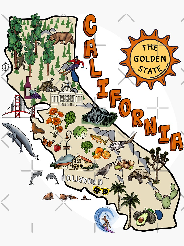 "California State Map with Colorful Pictures" Sticker for Sale by unhingedheather | Redbubble