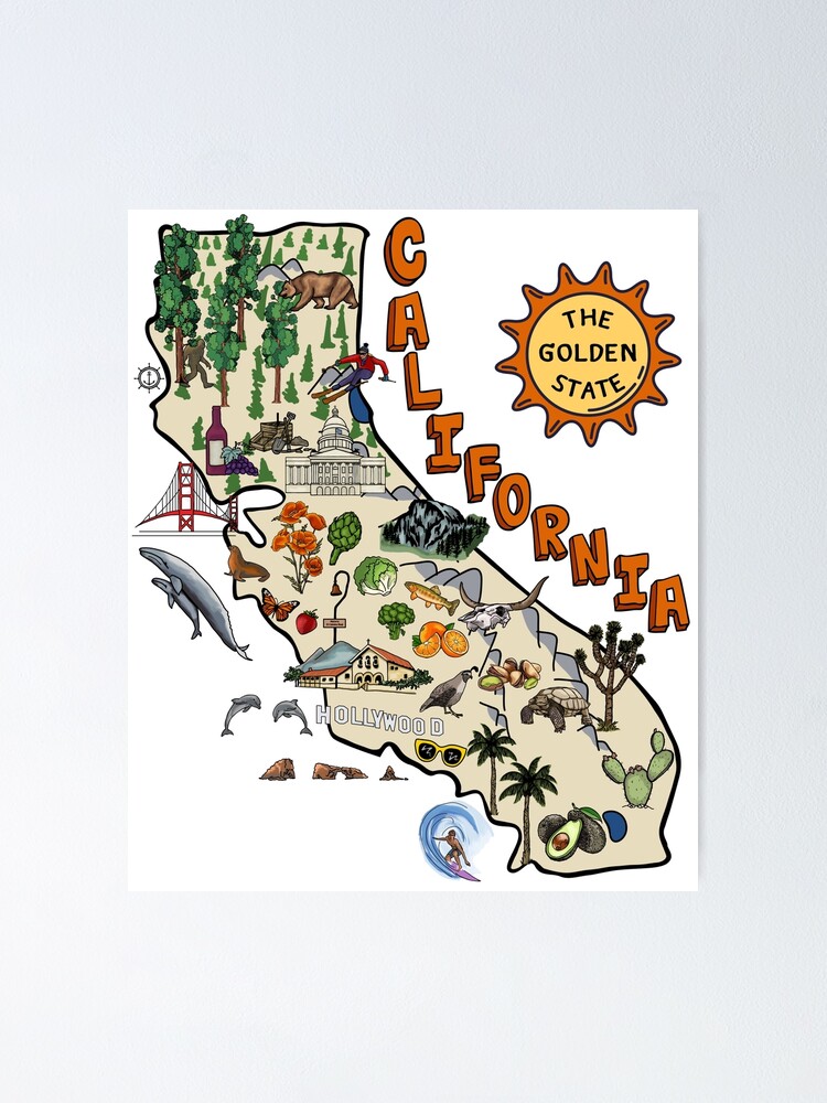 "California State Map with Colorful Pictures" Poster for Sale by ...