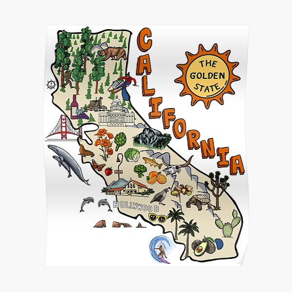 "California State Map with Colorful Pictures" Poster for Sale by ...