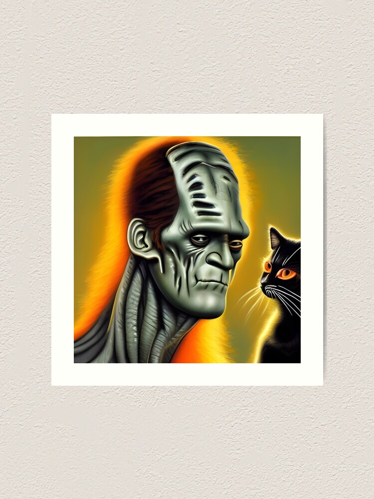 "Frankenstein's Monster's Cat Cute Horror Couple" Art Print for Sale by ...
