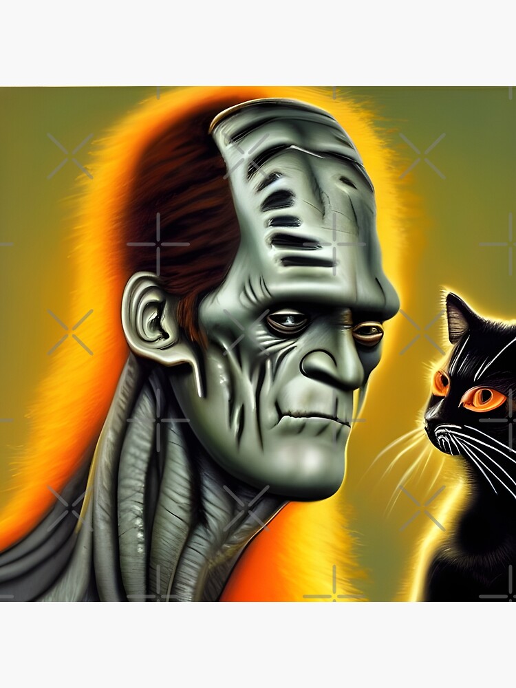 "Frankenstein's Monster's Cat Cute Horror Couple" Art Print for Sale by ...