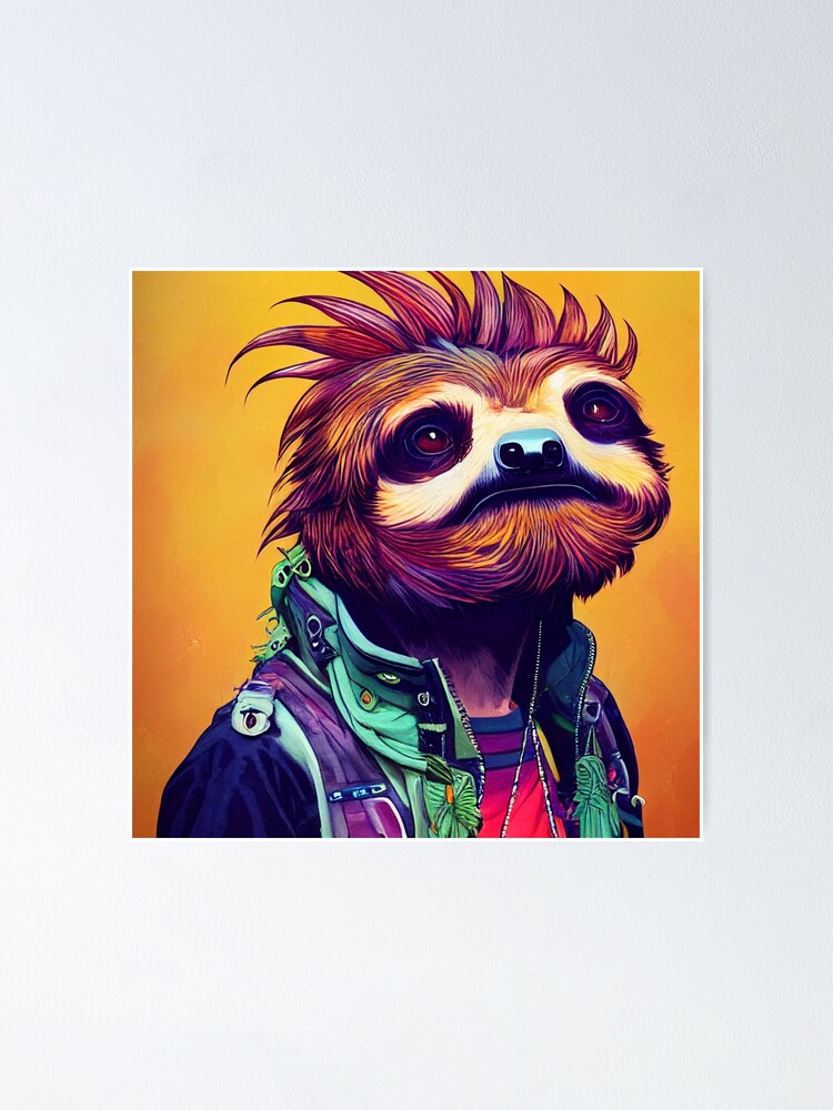 "Sloth dressed as a punk rocker" Poster for Sale by Studiowatermars ...
