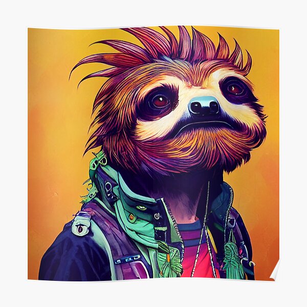 "Sloth dressed as a punk rocker" Poster for Sale by Studiowatermars ...
