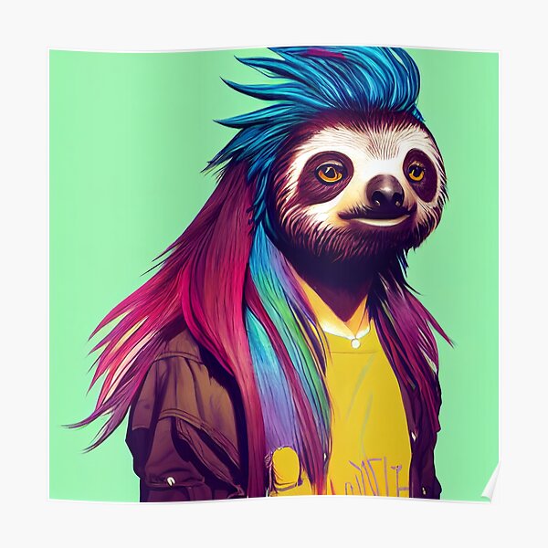 "Sloth dressed as a punk rocker" Poster for Sale by Studiowatermars ...
