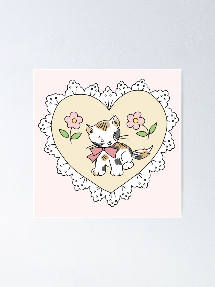 "Cottagecore Vintage Cat Heart" Poster for Sale by daffodaisy | Redbubble