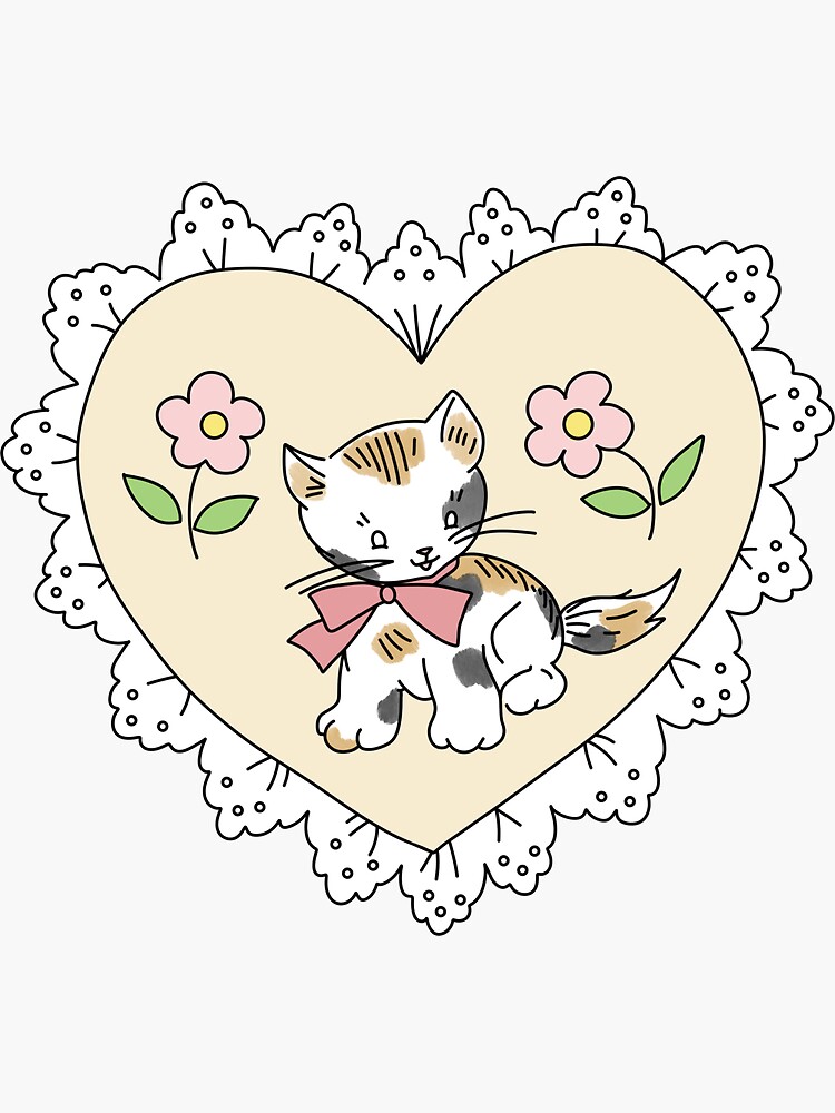 "Cottagecore Vintage Cat Heart" Sticker for Sale by daffodaisy | Redbubble