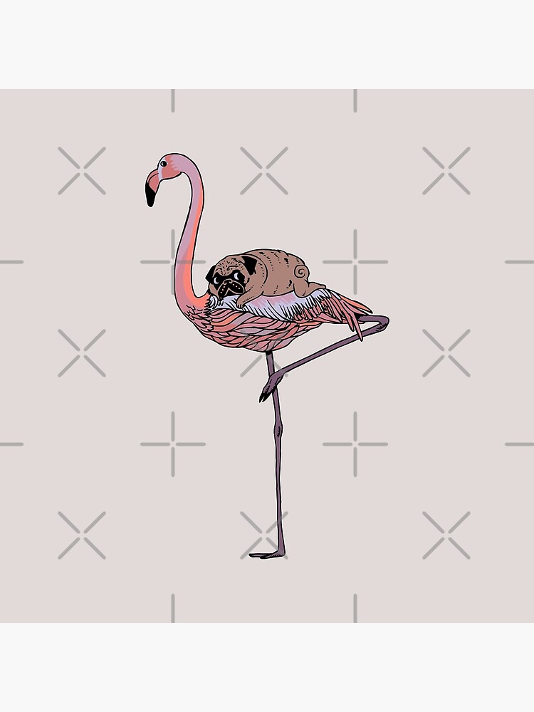 "Flamingo and Pug" Throw Pillow by Huebucket | Redbubble