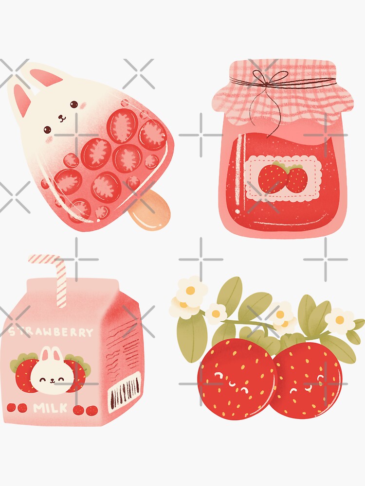 "Cute & Kawaii Strawberry Desserts" Sticker for Sale by Pokkie | Redbubble