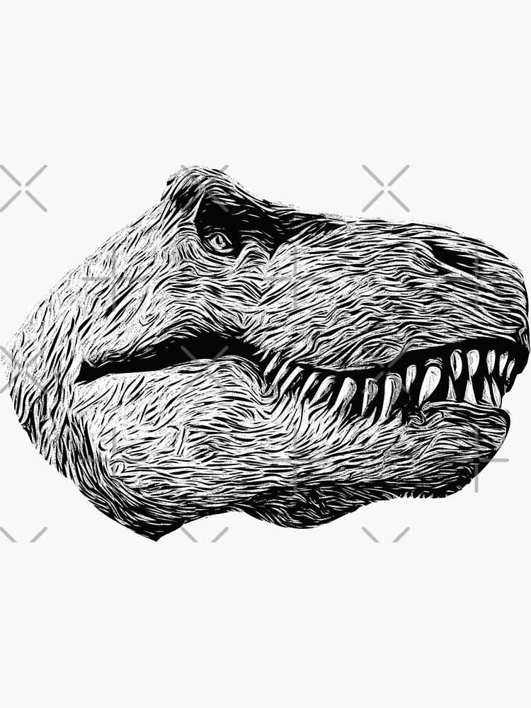 "Black and White Stylized T-Rex Vector Dinosaur Design" Sticker for ...