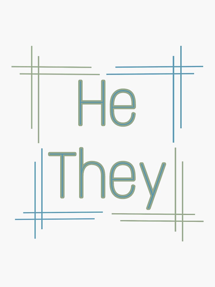 "Blue green cross line modern design pronouns he they" Sticker for Sale ...
