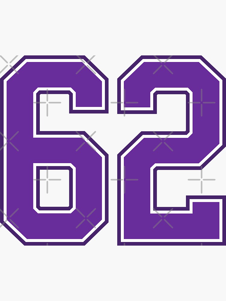 "Purple Number 62 lucky sports jersey sixty two" Sticker for Sale by ...