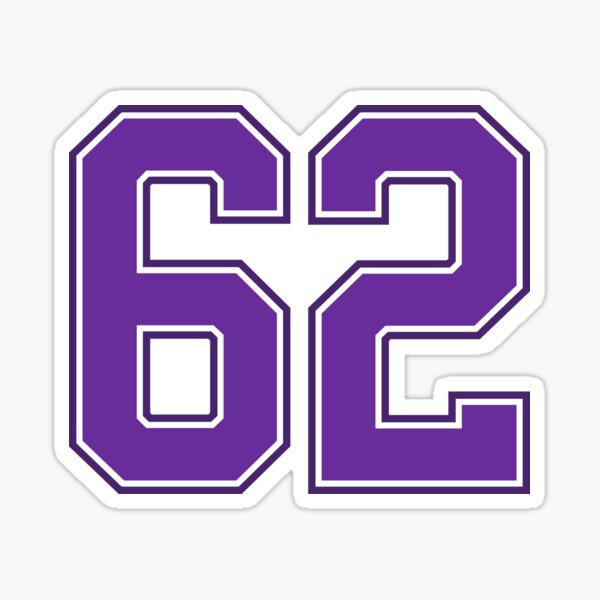 "Purple Number 62 lucky sports jersey sixty two" Sticker for Sale by ...