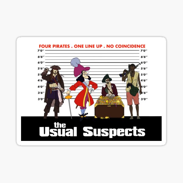 "Suspects pirate " Sticker for Sale by SickNoteLondon | Redbubble