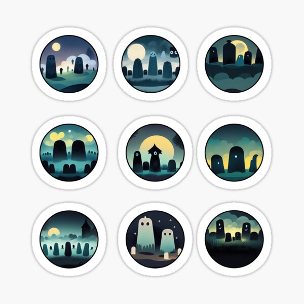 "Cute Halloween Cartoon Cemetery Graveyard Stickers" Sticker for Sale ...