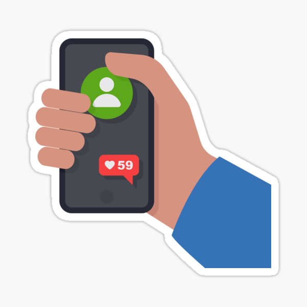 "Hand holding mobile smartphone with social media account" Sticker for ...