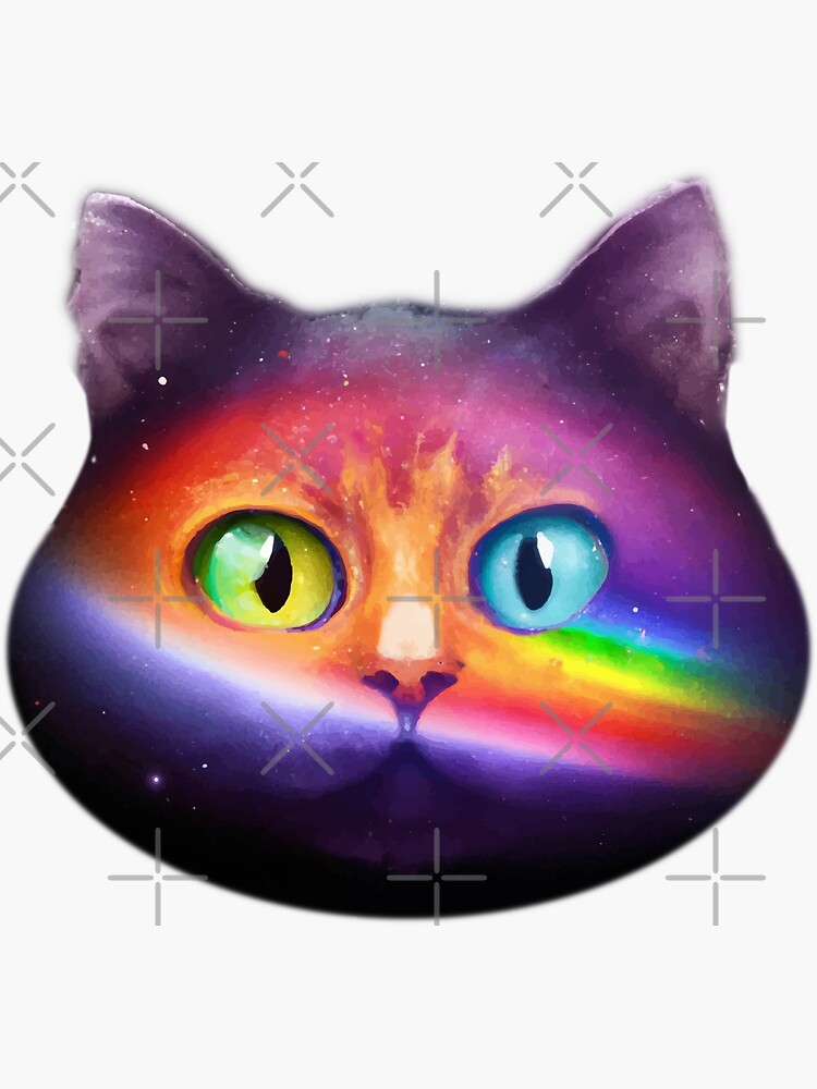"Rainbow space cat face with green and blue eyes" Sticker for Sale by Branjos | Redbubble