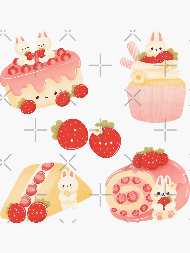 "Cute & Kawaii Strawberry Bunny Desserts" Sticker for Sale by Pokkie ...
