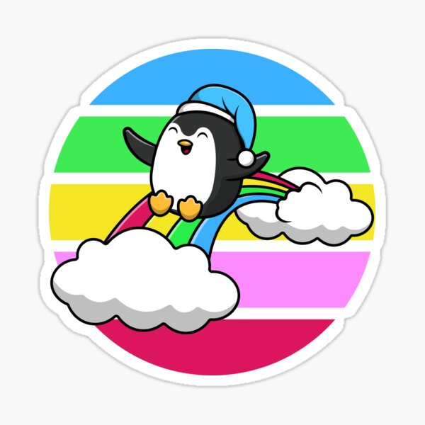 "Little penguin slides on rainbow" Sticker for Sale by Rev-Style ...
