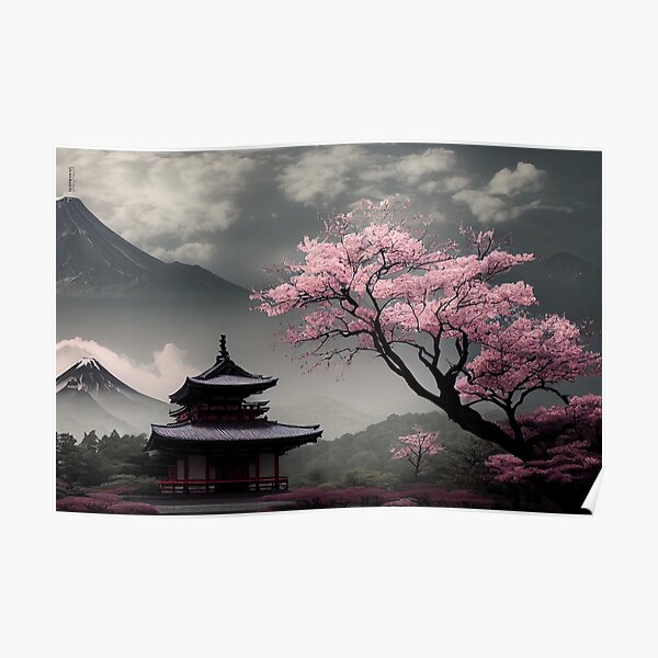 "Japanese Shinto Shrine Temple with Blossom Tree" Poster for Sale by ...