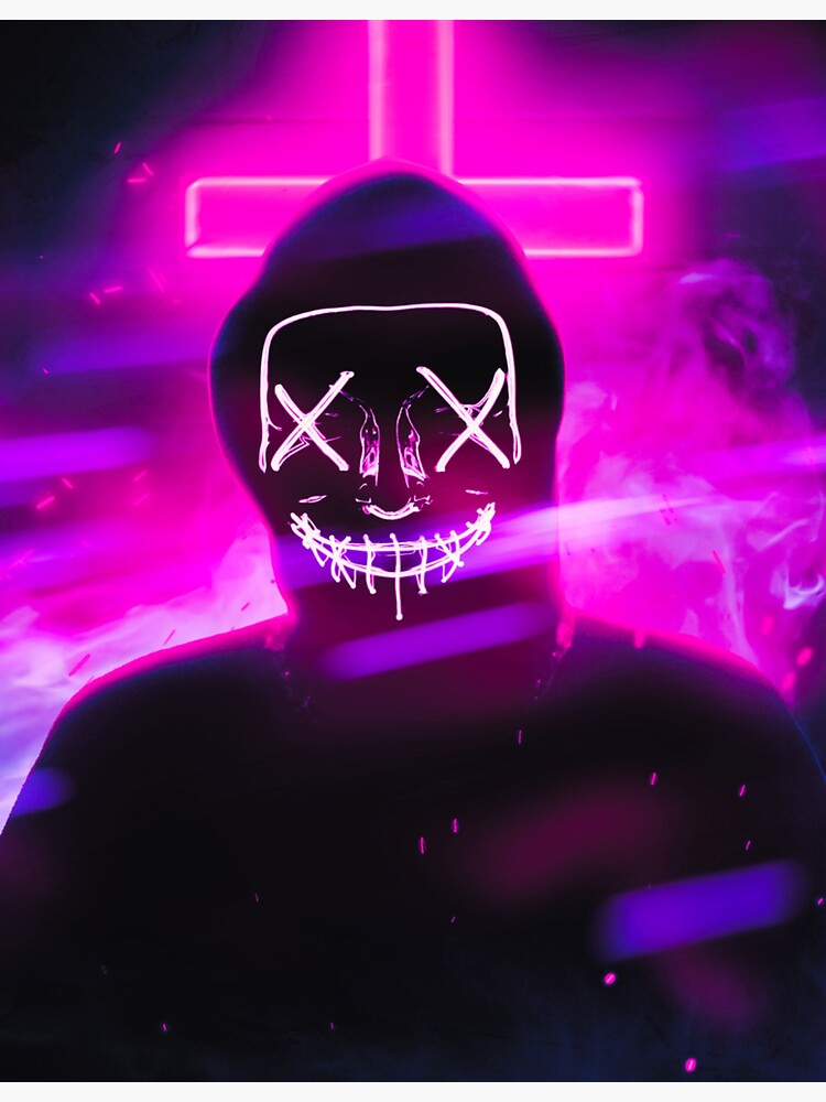 "Pink Neon silhouette of a Dark Man with a Scary Face" Sticker for Sale ...