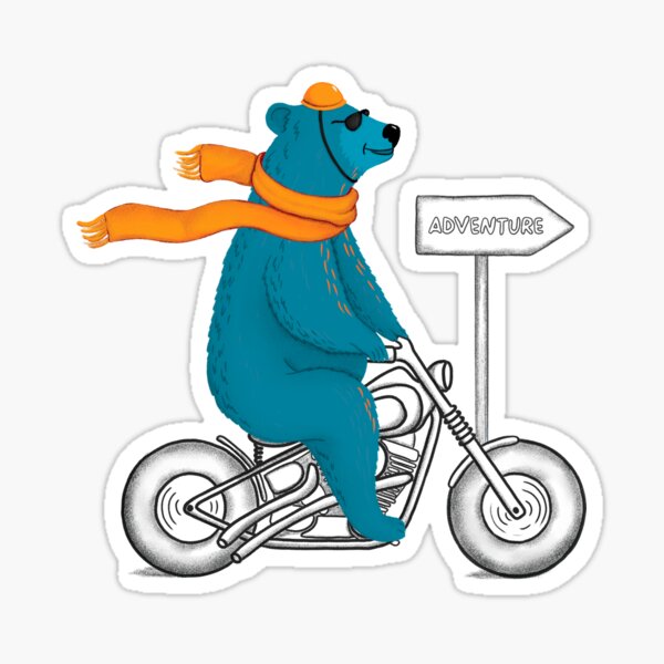 "Adventure time - Bear Riding a Motor Bike illustration" Sticker for ...