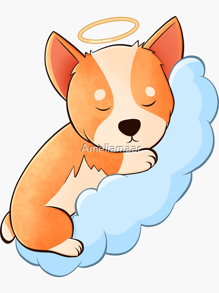 "Corgi Sleeping on Cloud" Sticker for Sale by Ameliamaar | Redbubble