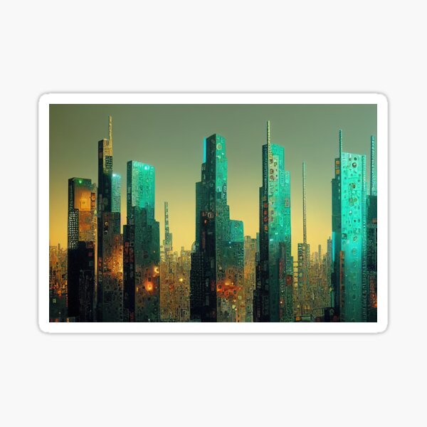 "Circuitboard Cityscape" Sticker for Sale by dandersonart | Redbubble