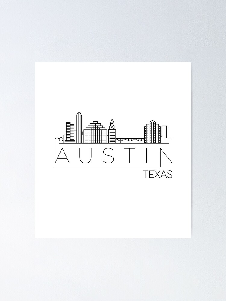 "Austin Texas Line Art, Austin Skyline, Black" Poster for Sale by ...