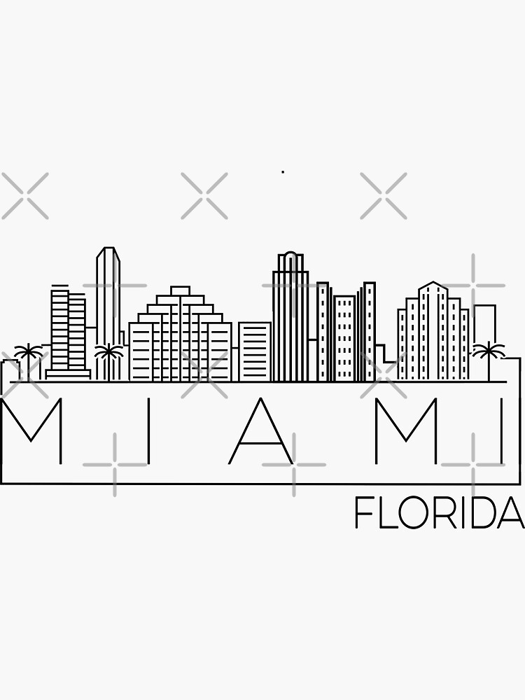 "Miami Florida Skyline Line Art , Black" Sticker for Sale by ...