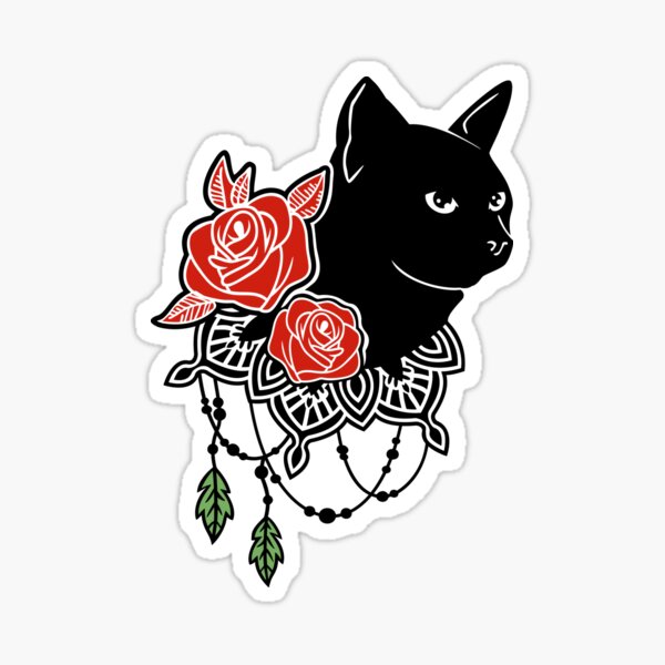 "Black cat and red rose, built-in art" Sticker for Sale by Unlike69 ...