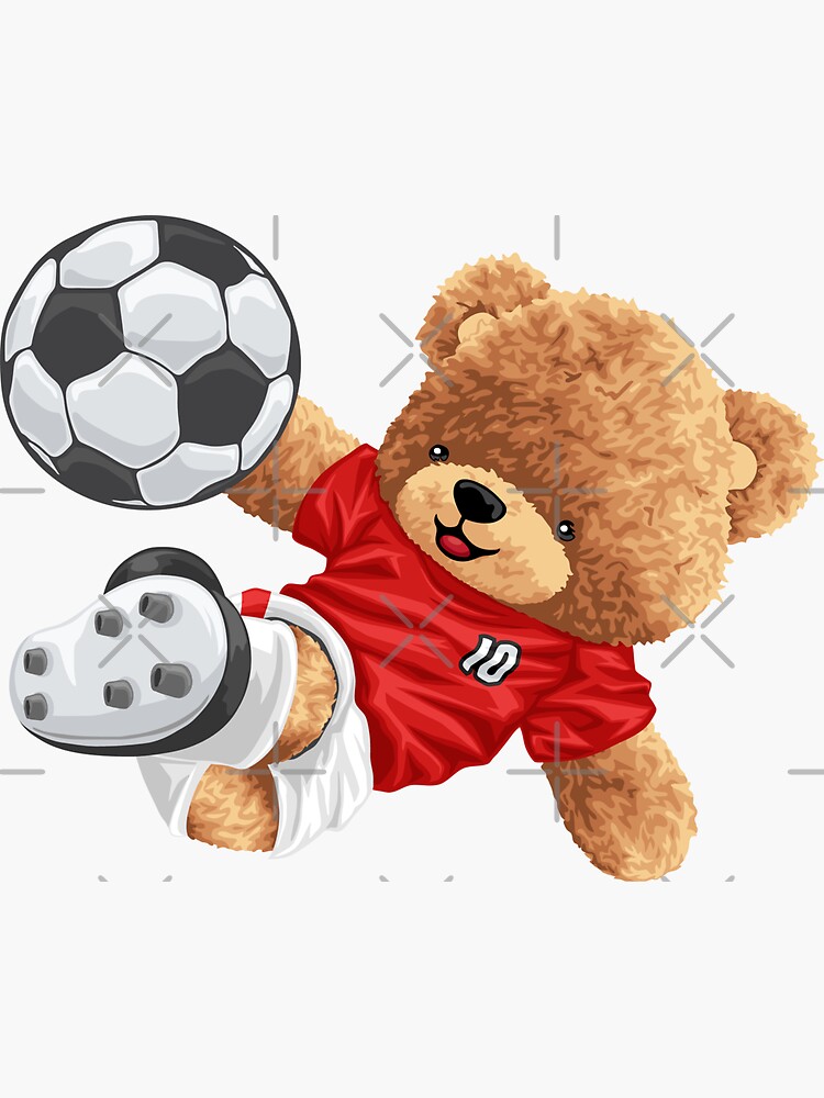 "Cute teddy bear playing soccer" Sticker for Sale by Artdetoer | Redbubble
