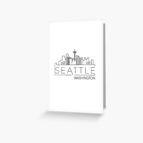 "Seattle Washington Skyline Line Art , Black" Greeting Card for Sale by ...