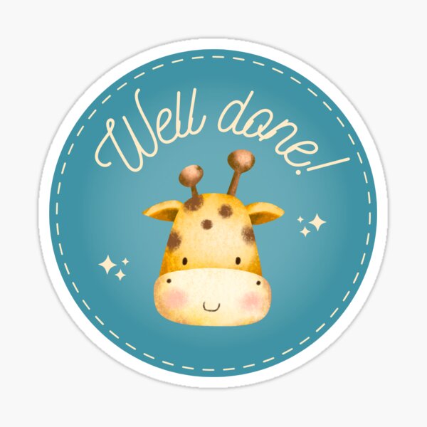 "Blue 'Well Done!' Giraffe Sticker" Sticker for Sale by ligitalee ...