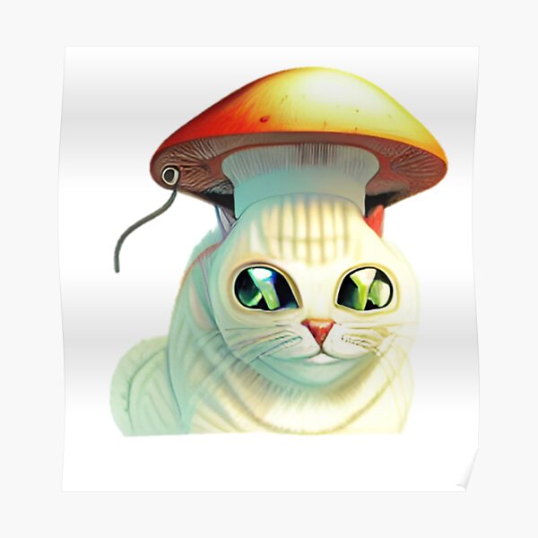 "Cute Cat with Mushroom Hat" Poster for Sale by JanP82 | Redbubble