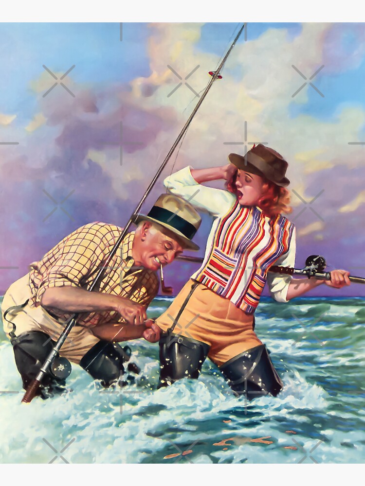 "Retro 1940s Old Man Catches Woman While Fishing in Ocean Waves ...