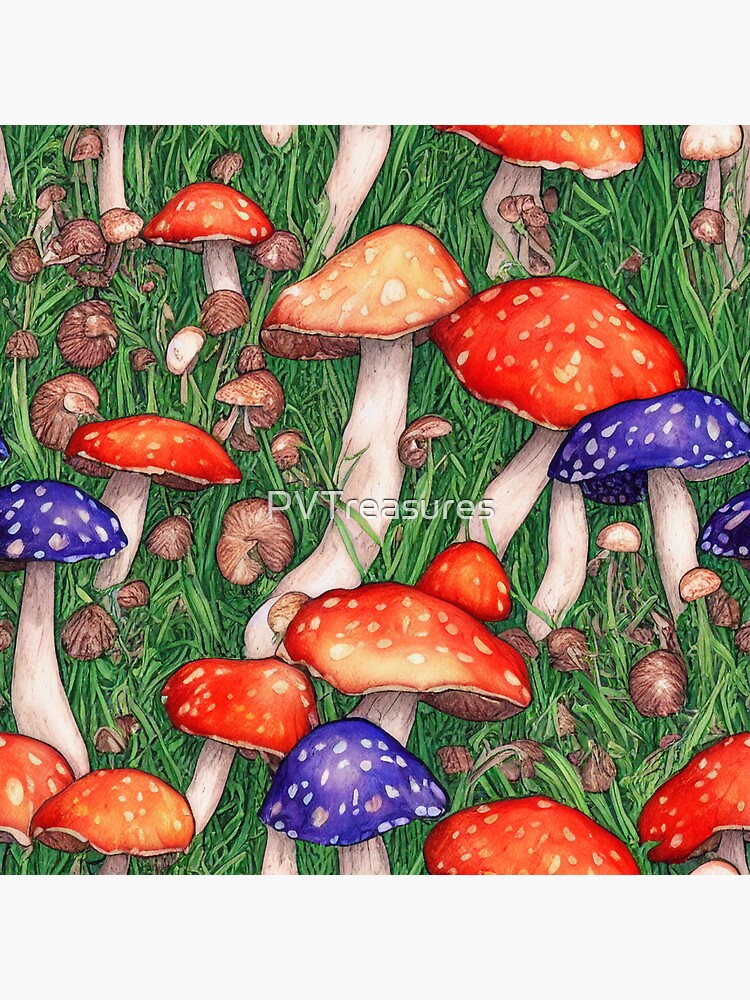 Pegatina «Hongos Vintage - Patrón Marrón, Rojo y Azul» de PVTreasures ...