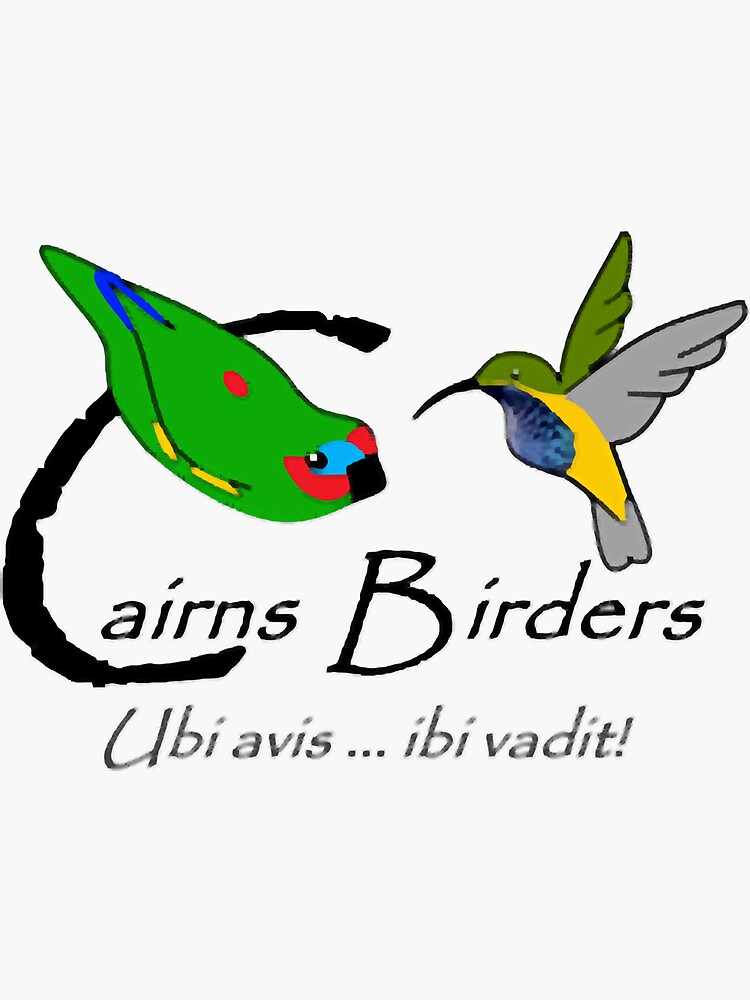 "Logo with latin motto Ubi avis, ibi vadit Cairns Birders" Sticker for ...