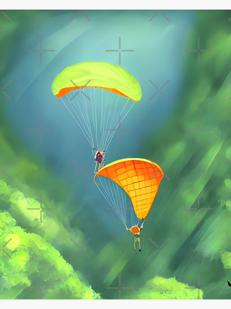 "Two people parachuting into a jungle" Sticker for Sale by ...
