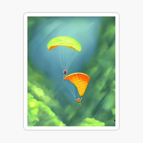 "Two people parachuting into a jungle" Sticker for Sale by ...