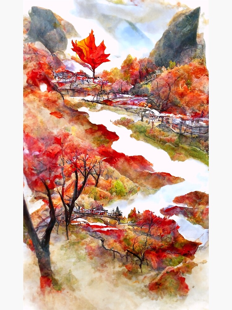 "Watercolor Painting of Red Maple Trees #4 | AI Art" Poster for Sale by ...