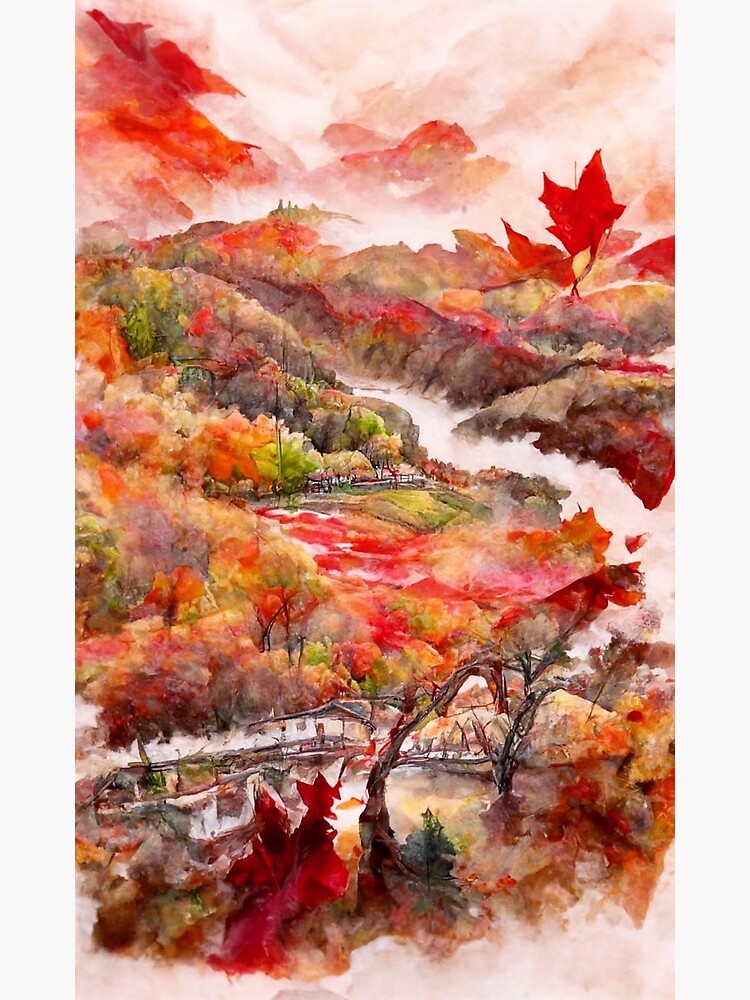 "Watercolor Painting of Red Maple Trees #5 | AI Art" Poster for Sale by ...