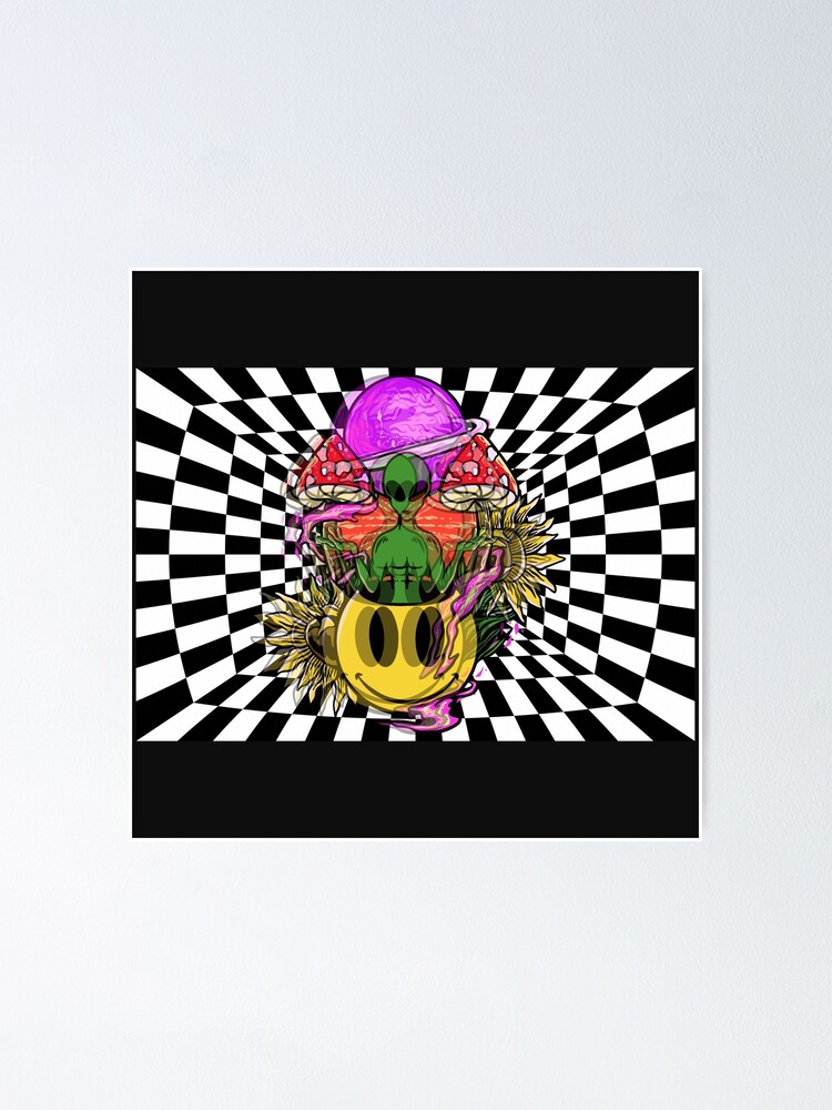 "Psychedelic Alien mushrooms and Optical Illusion Background." Poster ...