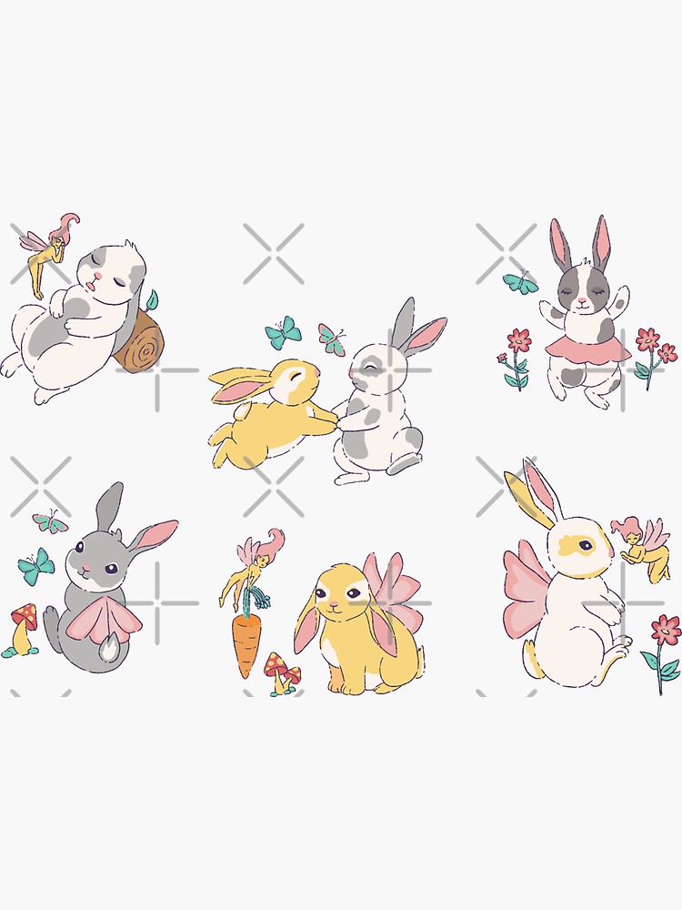 "Cute Cottage core Rabbits - Fairycore (choose large sticker)" Sticker ...